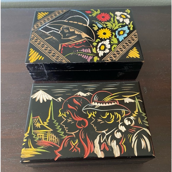 Vintage | Accents | Polish Folk Art Wood Carved Trinket Boxes | Poshmark